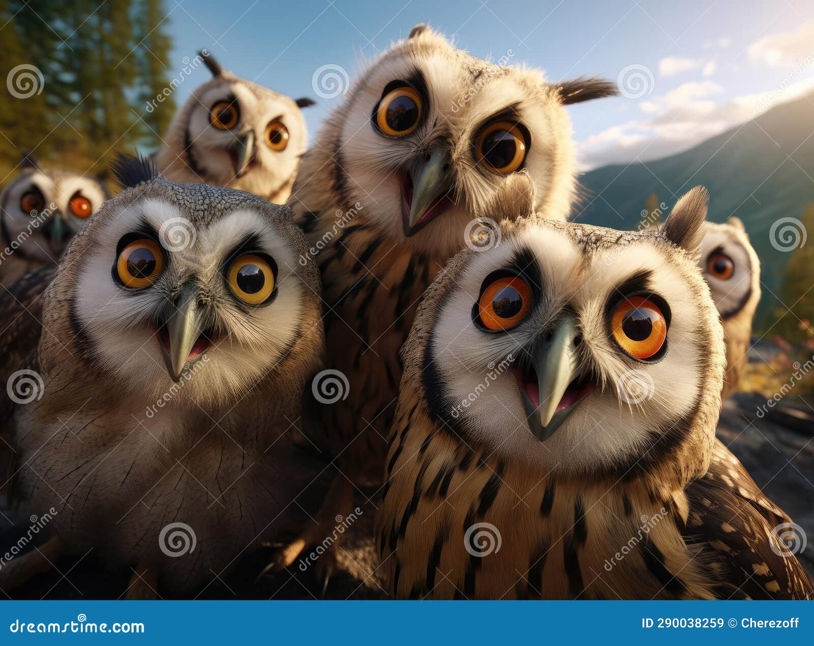A group of owls stock illustration. Illustration of wildlife - 290038259