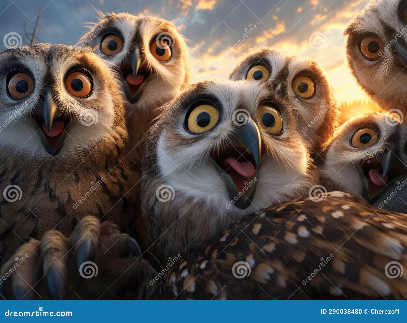 A group of owls stock photo. Image of isolated, brown - 290038480