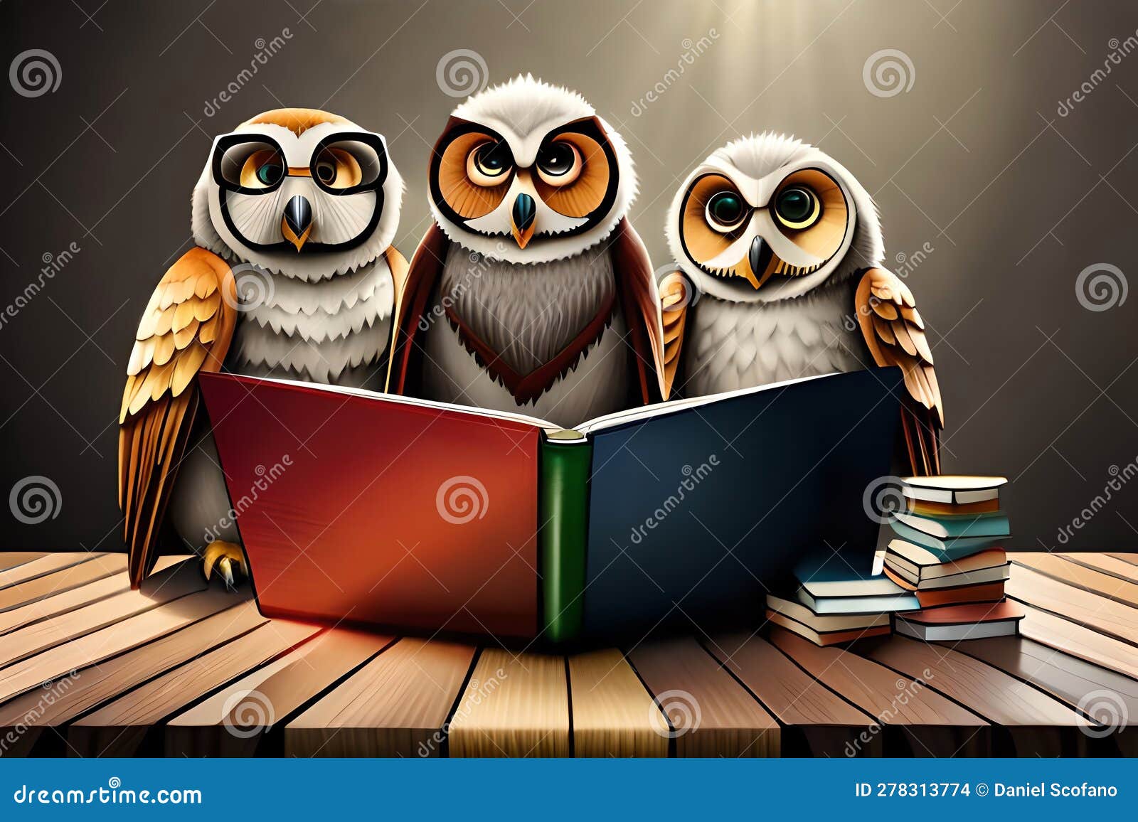 Group Owls Reading Book in Class, Wisdom and Knowledge Concept ...