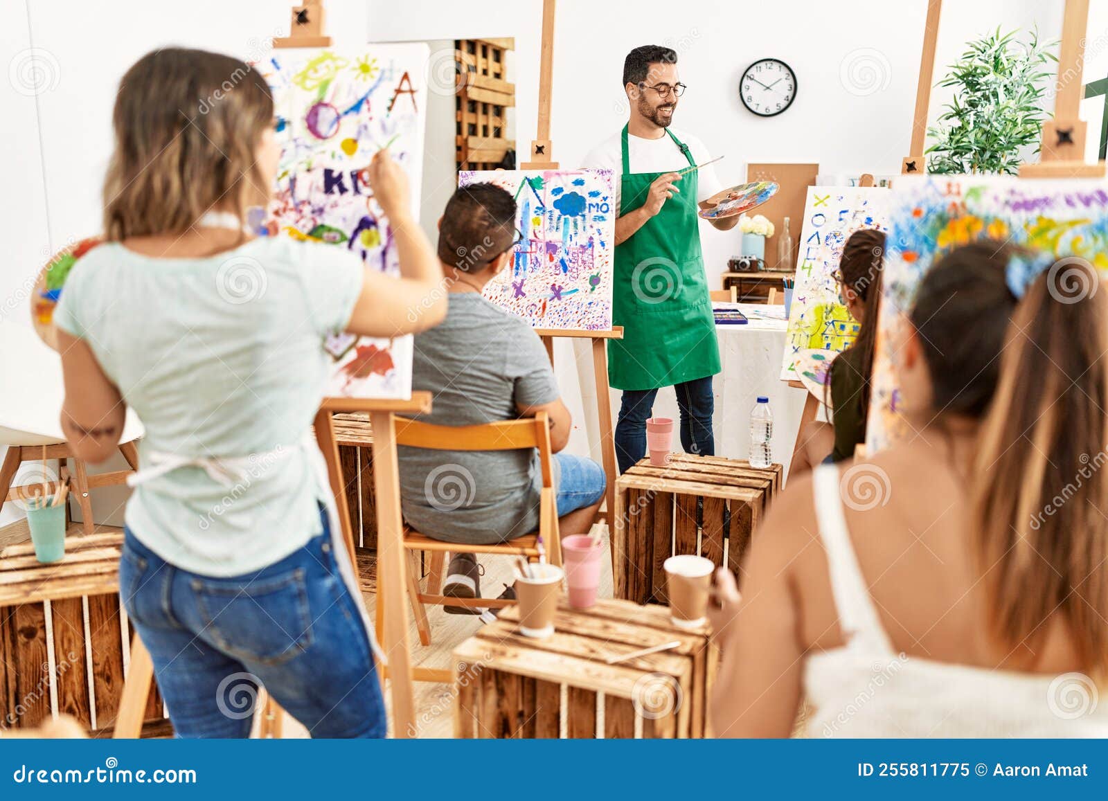Group of Paint Students Having Draw Lesson at Art Studio Stock Image ...
