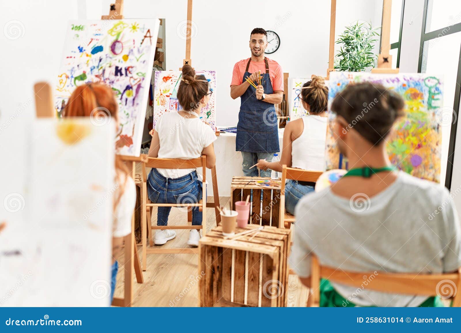 Group of Paint Students Having Draw Lesson at Art Studio Stock Photo ...