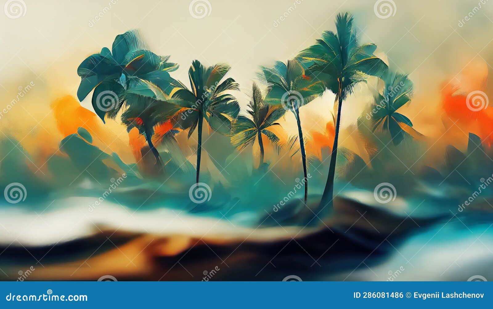 A Group of Palm Trees in the Wind. Art Style. AI-generated Stock ...