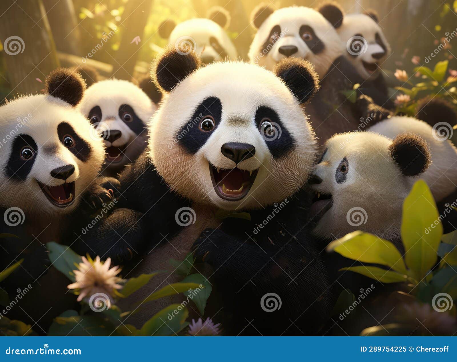 A group of pandas stock illustration. Illustration of wild - 289754225