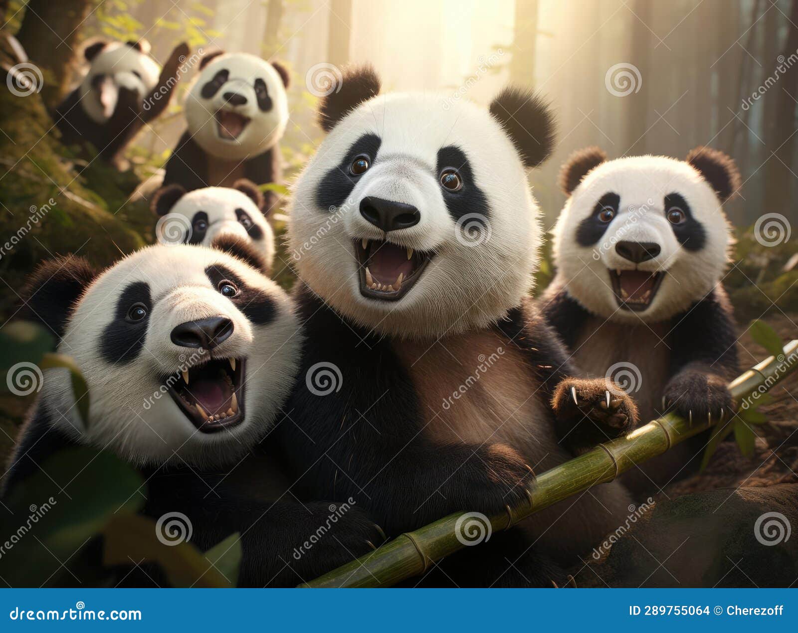A group of pandas stock illustration. Illustration of wild - 289755064