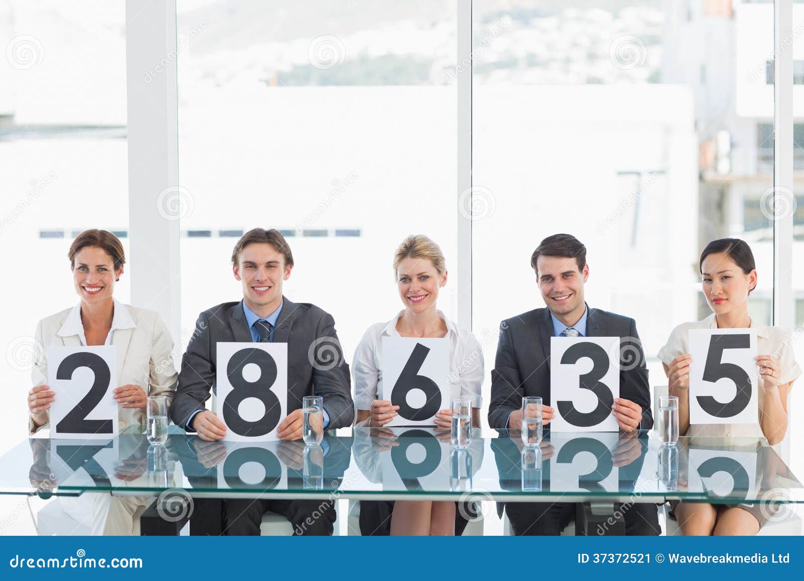 Group of Panel Judges Holding Score Signs Stock Image - Image of front ...