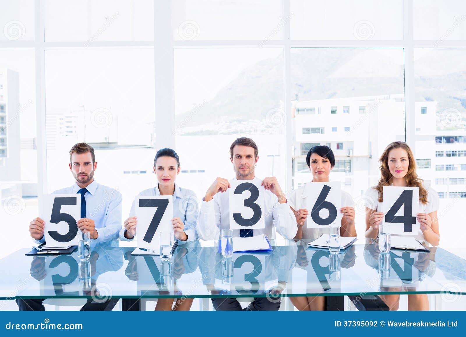 Group of Panel Judges Holding Score Signs Stock Photo - Image of ...