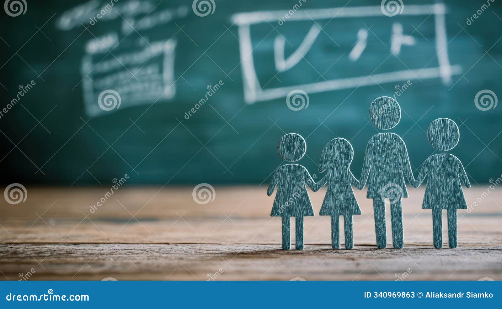 A Group of Paper Cutouts of People Standing in Front of a Chalkboard ...