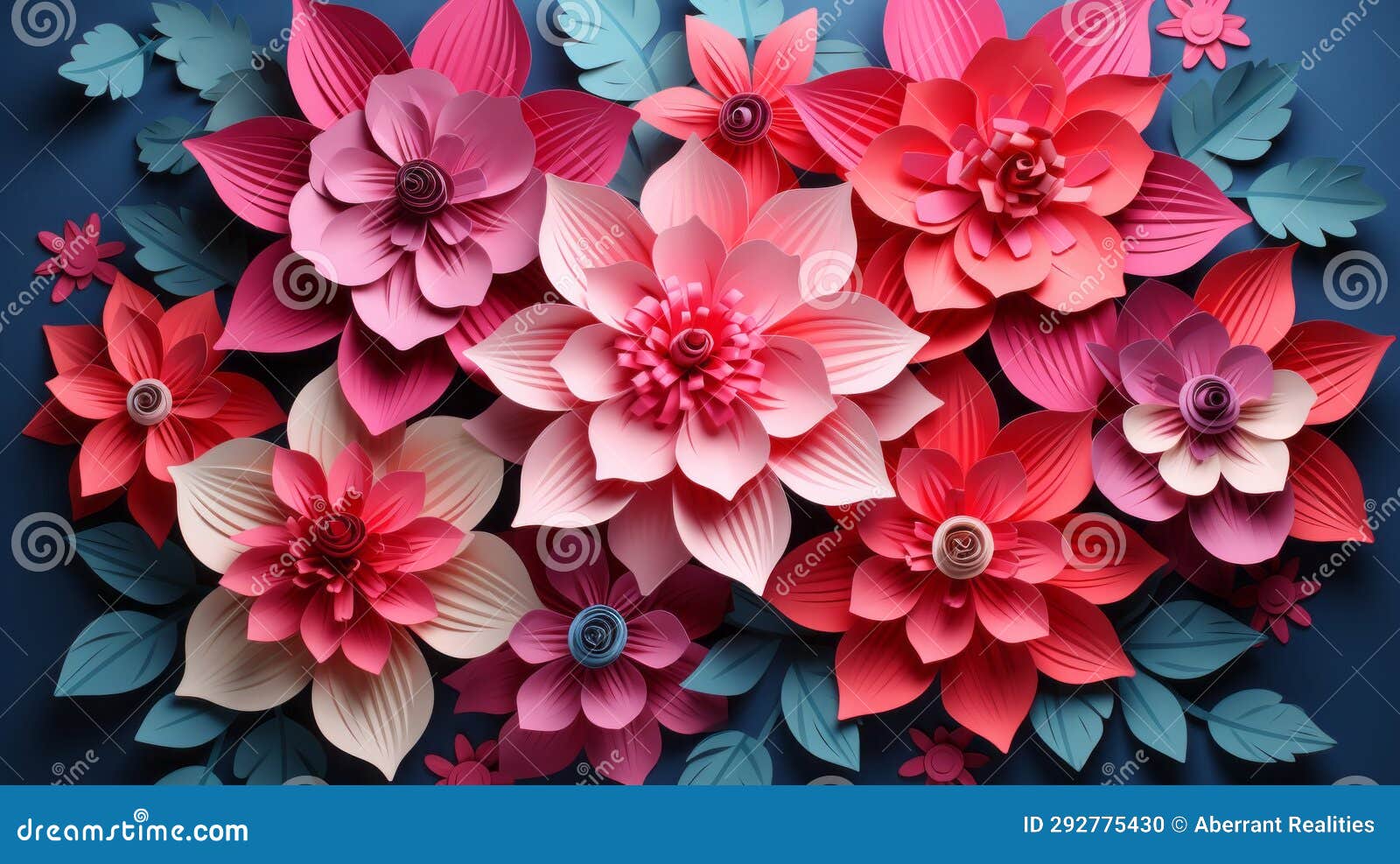 A Group of Paper Flowers on a Blue Background Stock Illustration ...