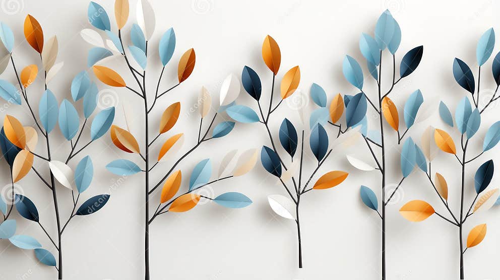 A Group of Paper Leaves on a White Wall Stock Illustration ...