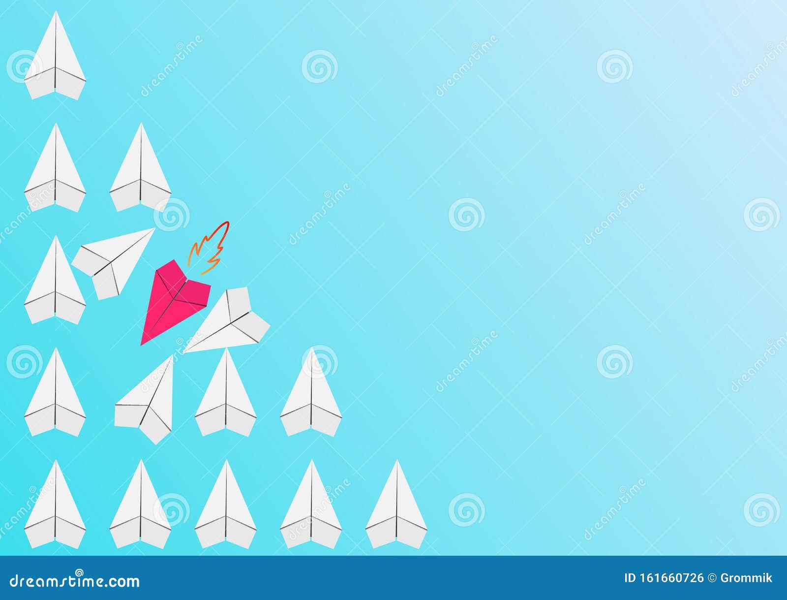 One Red Airplane Flies Across a Group of Airplanes Pushing All in Its ...