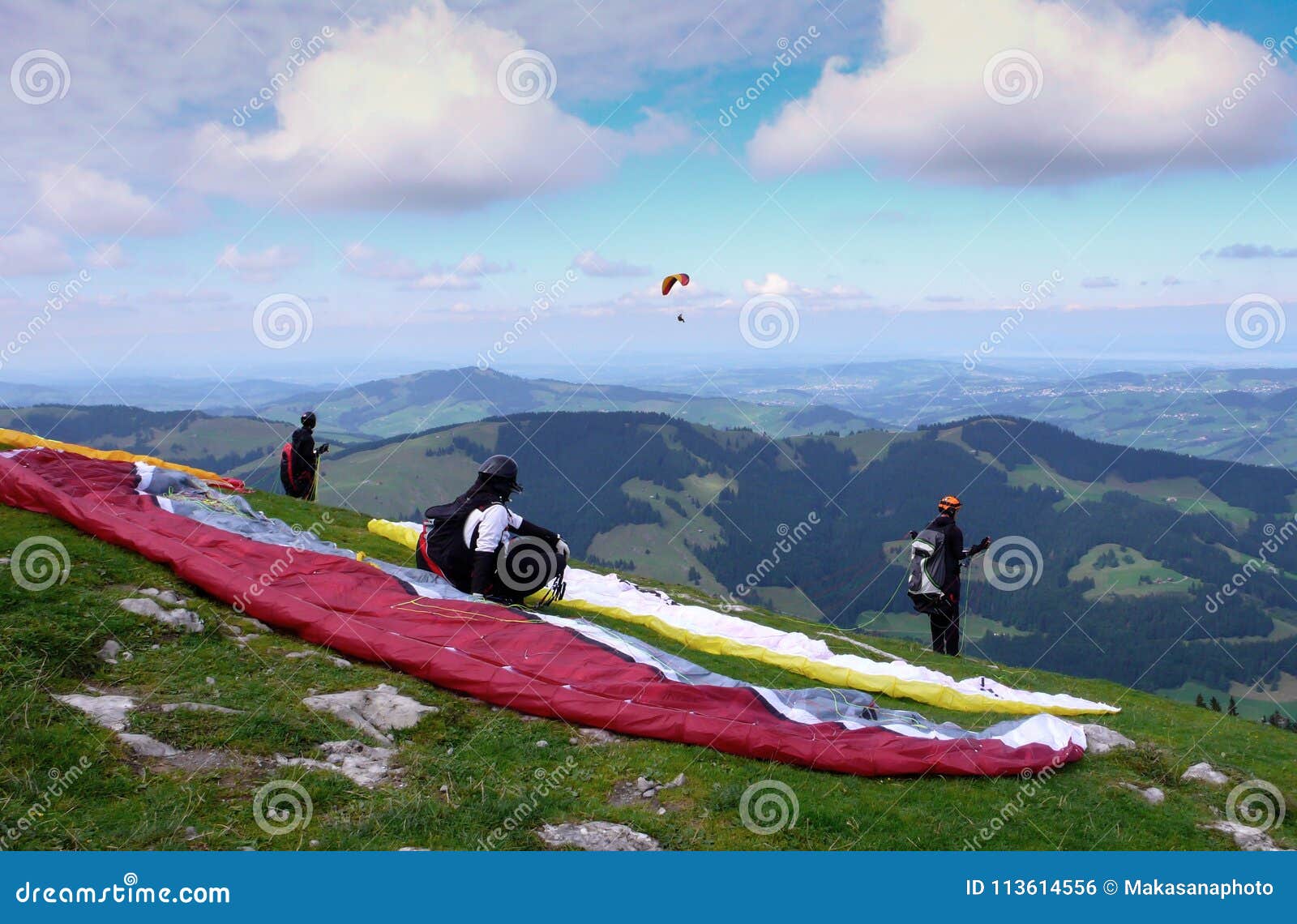 Group of Paragliding Students during an Instruction Course and Flying ...
