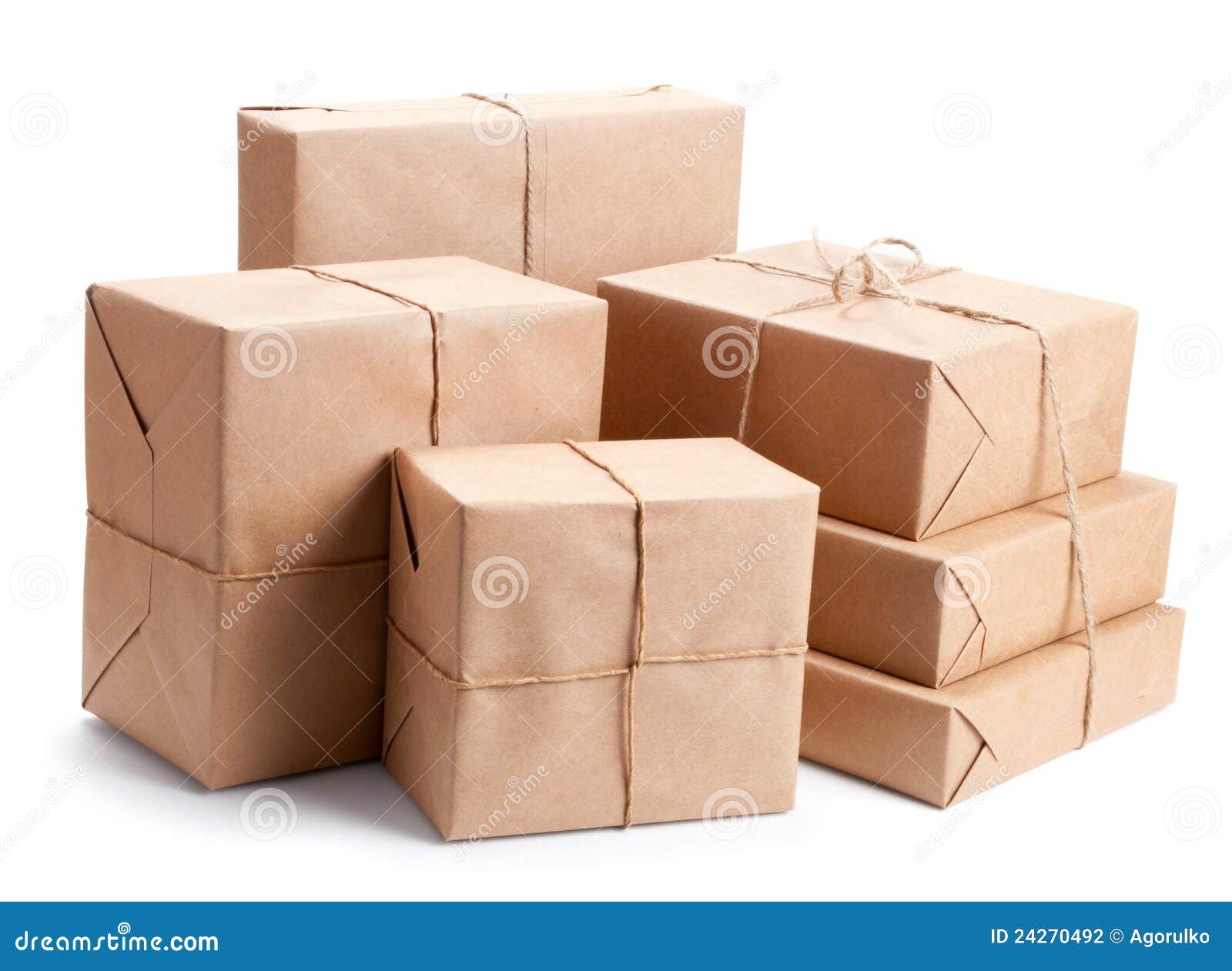 Group of Parcel Wrapped with Brown Packing Paper Stock Photo - Image of ...