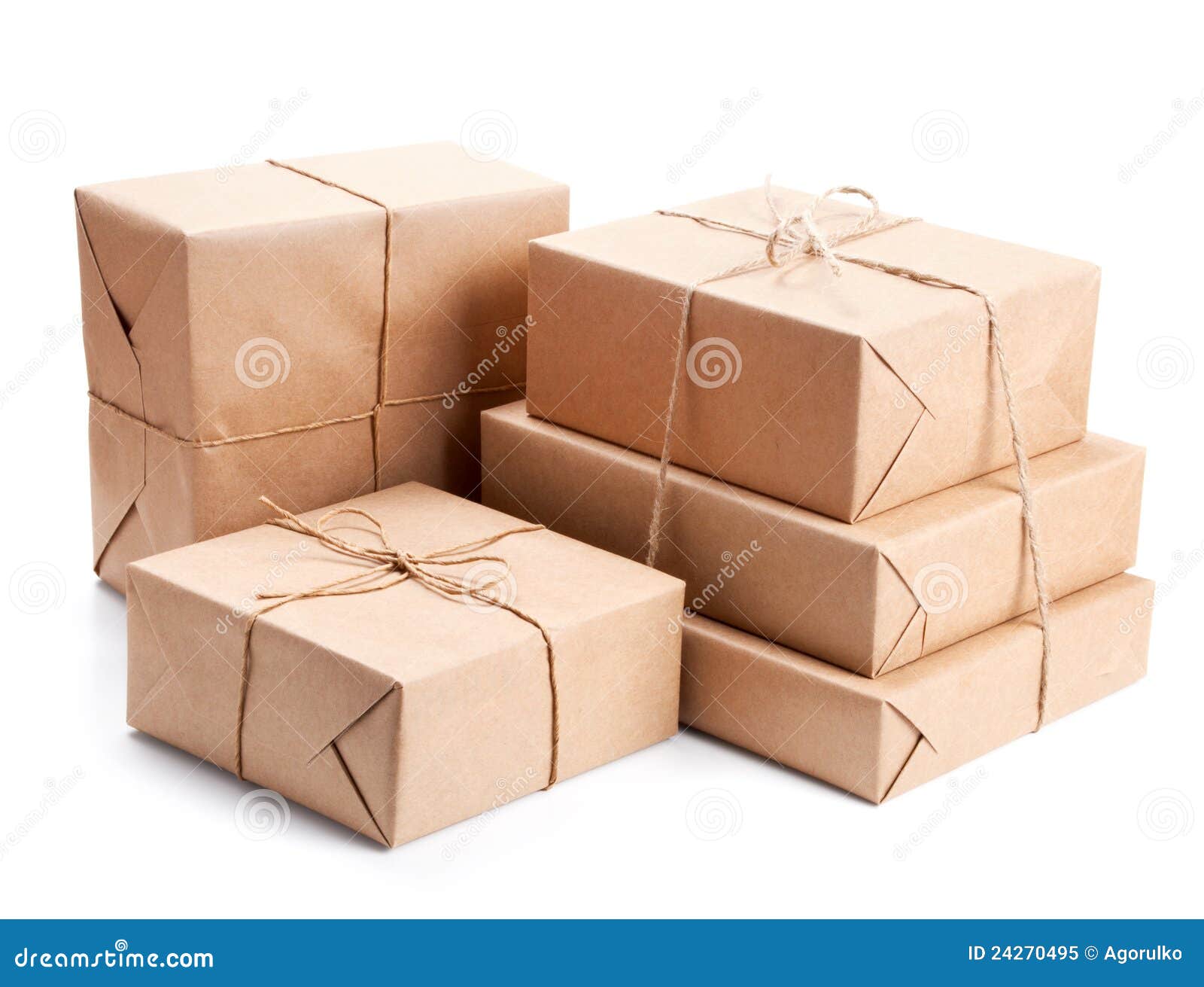 Group of Parcel Wrapped with Brown Packing Paper Stock Image - Image of ...