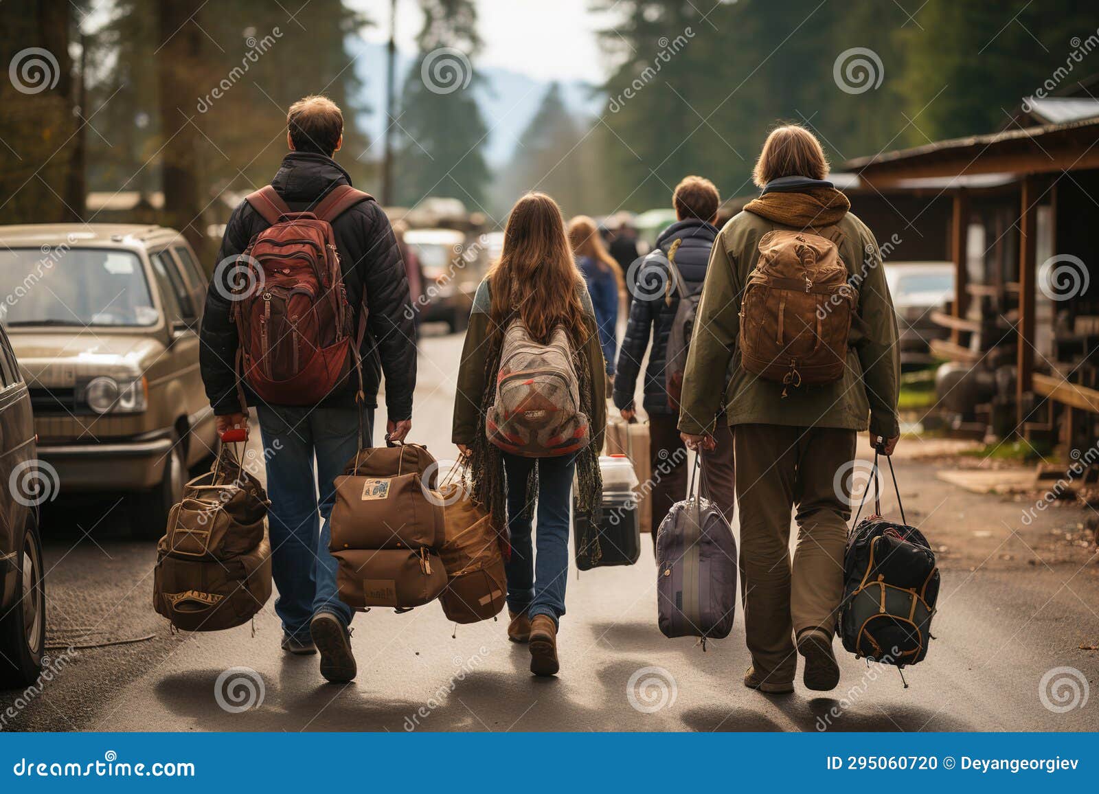 A Group of Parents and Children at a Camp in the Mountains. Backpackers ...
