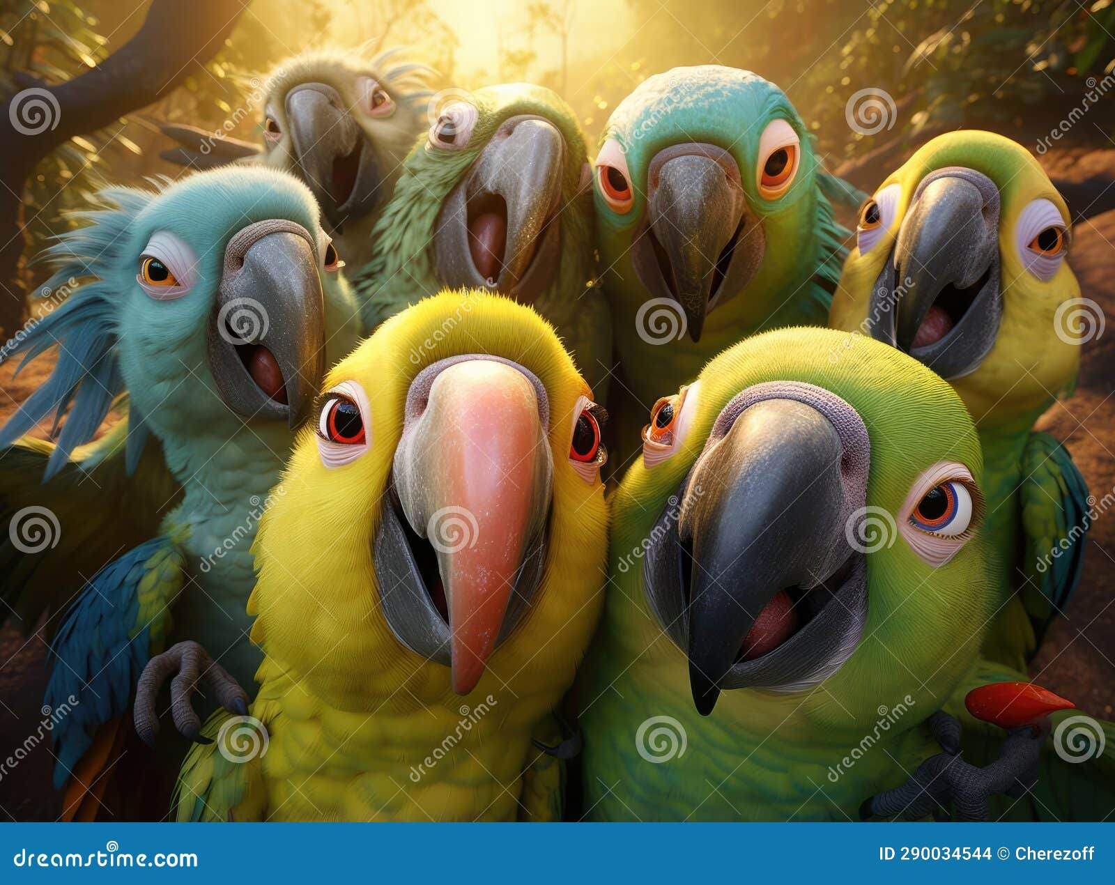A group of parrots stock photo. Image of grey, tropical - 290034544