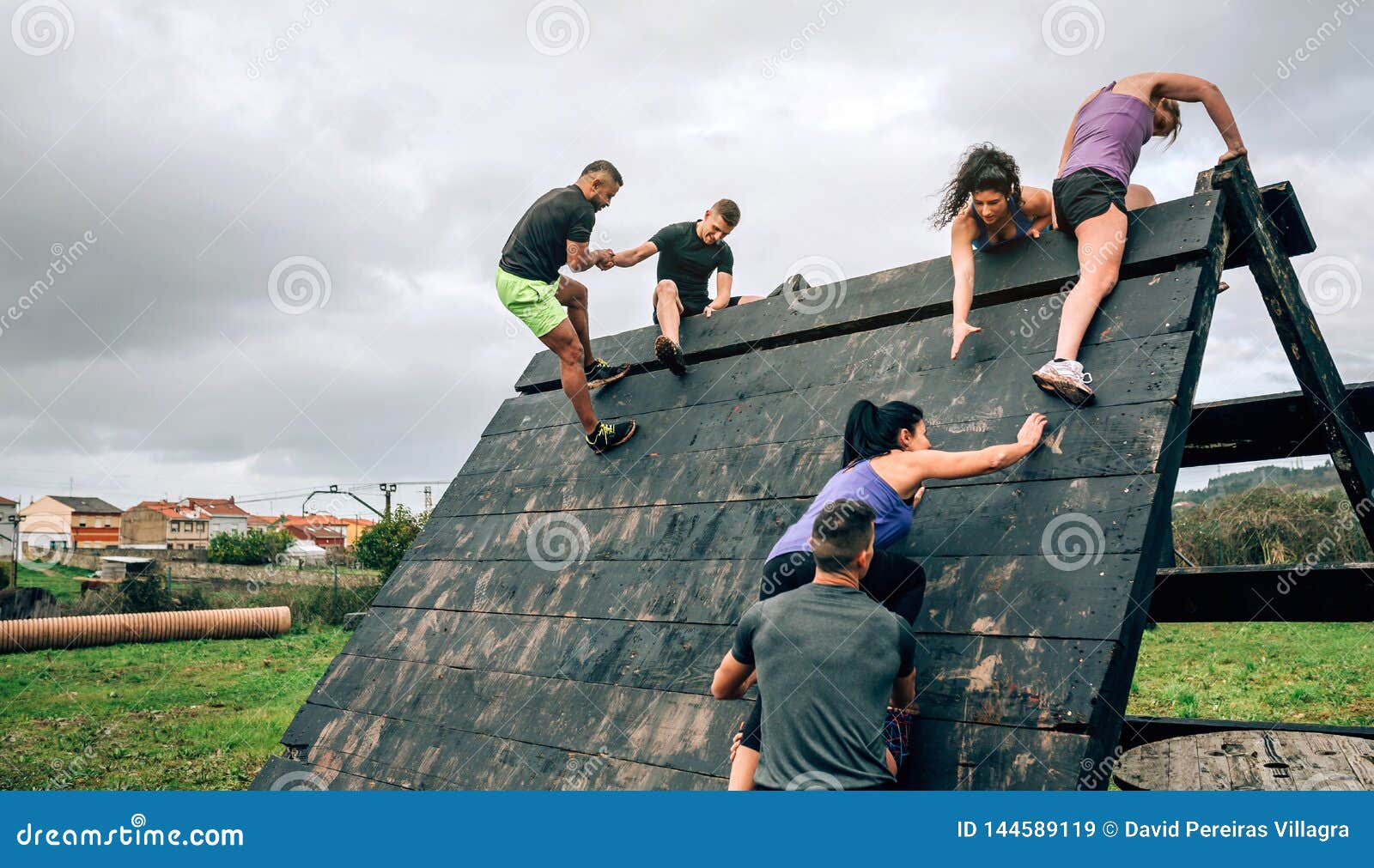 Participants in Obstacle Course Climbing Pyramid Obstacle Stock Image ...