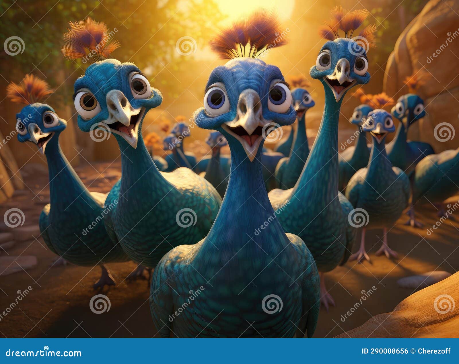 A group of peacocks stock illustration. Illustration of group - 290008656