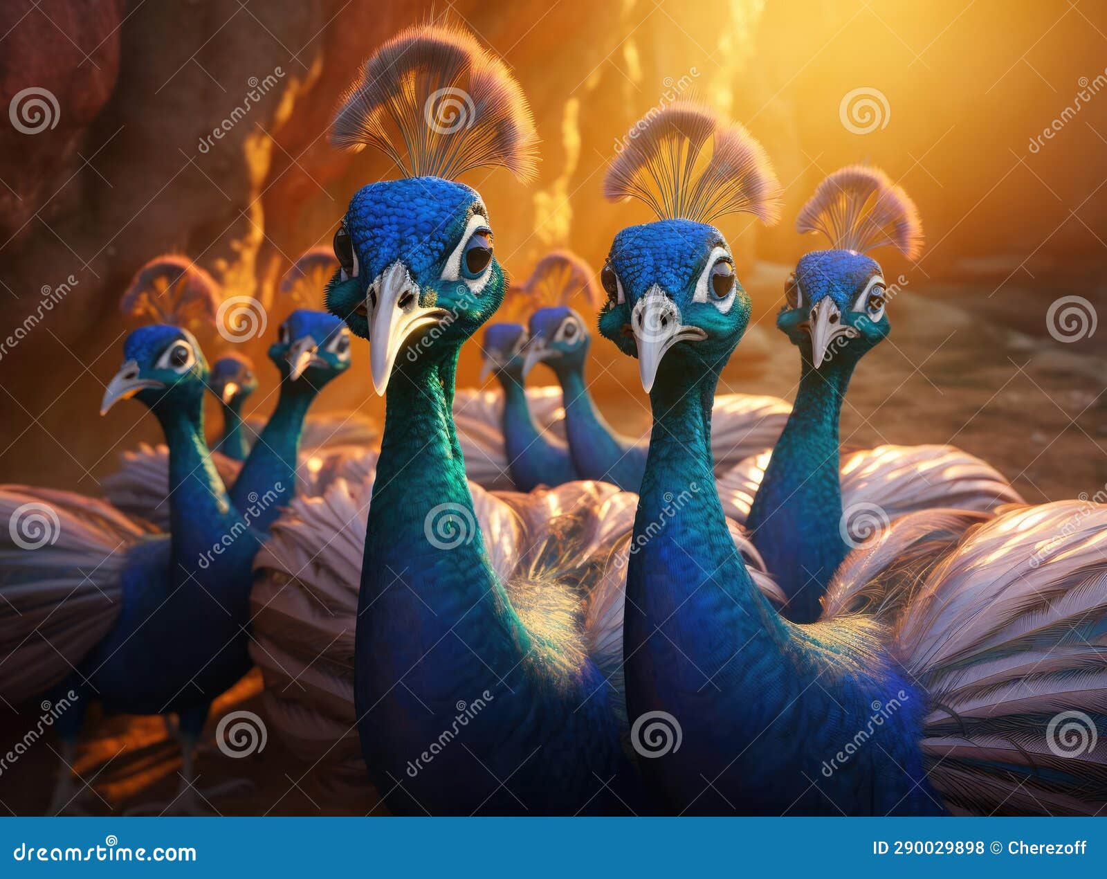 A group of peacocks stock illustration. Illustration of field - 290029898