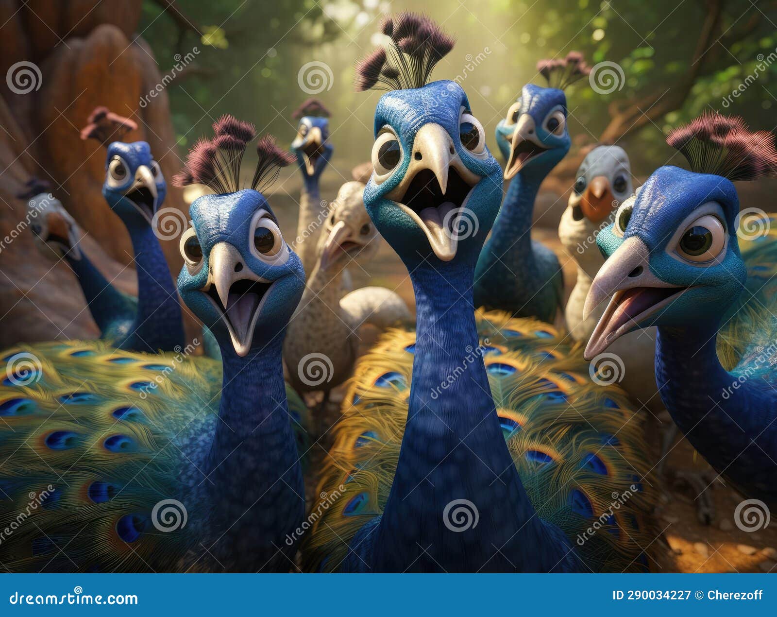 A group of peacocks stock illustration. Illustration of animal - 290034227