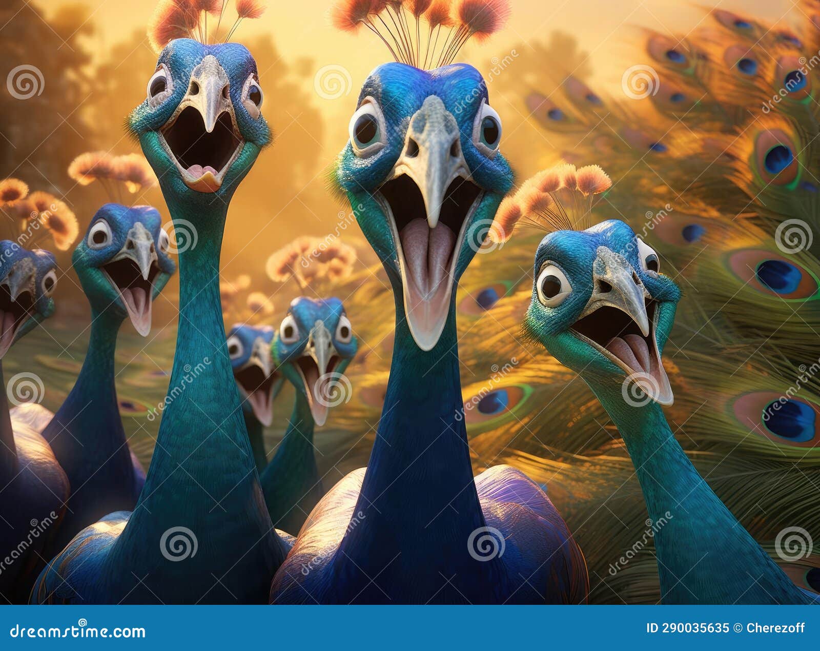 A group of peacocks stock illustration. Illustration of macro - 290035635
