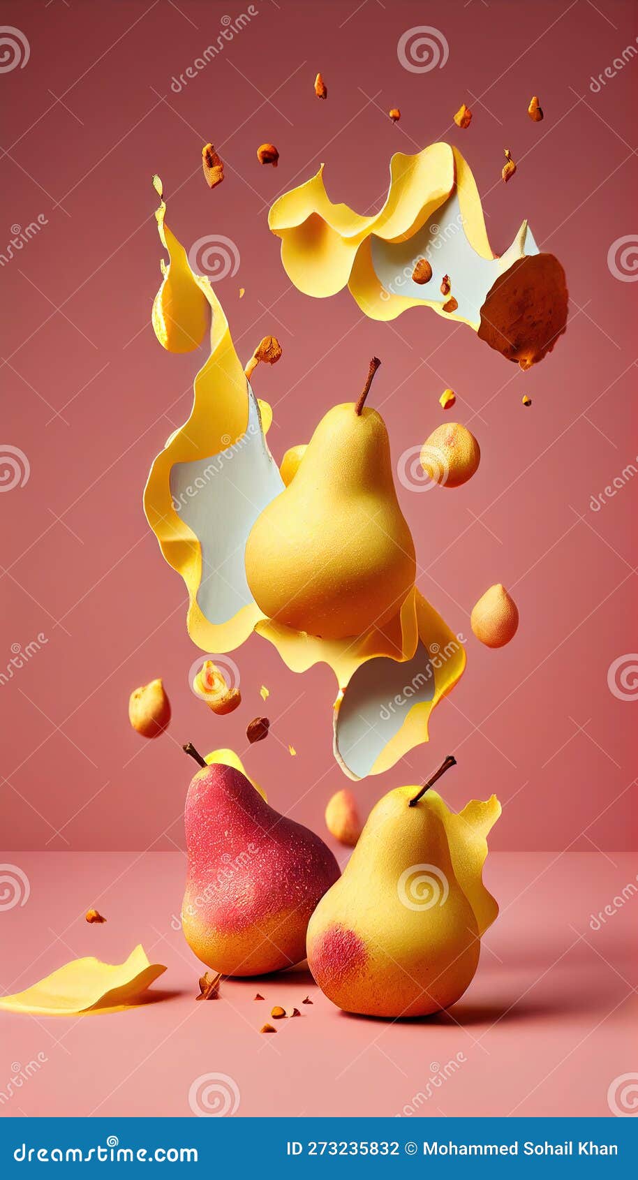 Group of Pears Fruit Creatively Falling-Dripping Flying or Splashing on ...