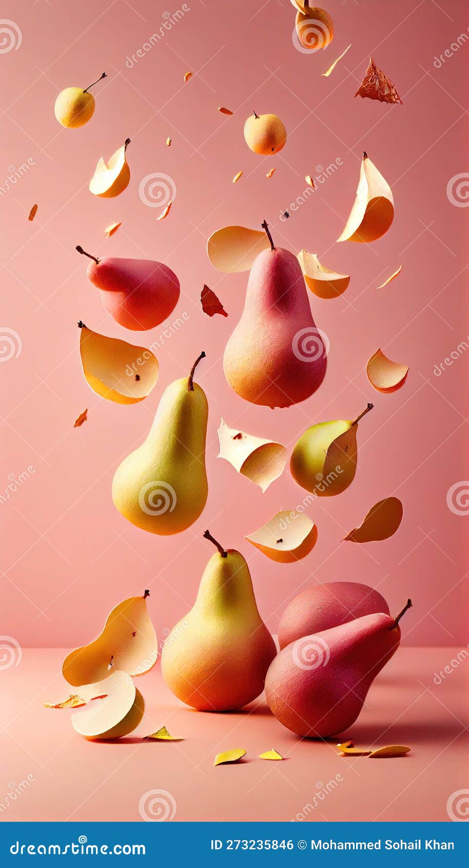 Group of Pears Fruit Creatively Falling-Dripping Flying or Splashing on ...