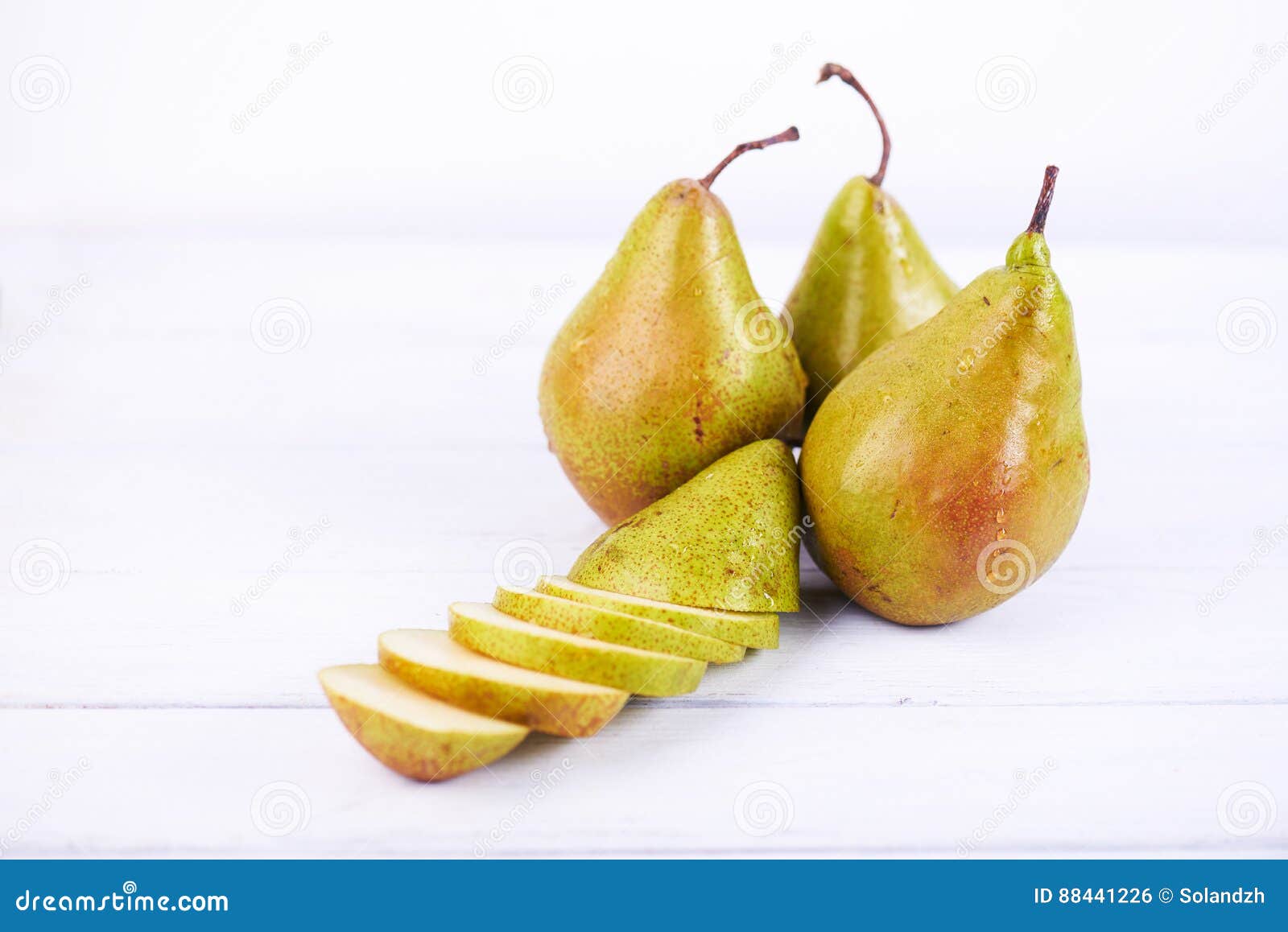 Group of Pears on White Wooden Background Stock Photo - Image of ...
