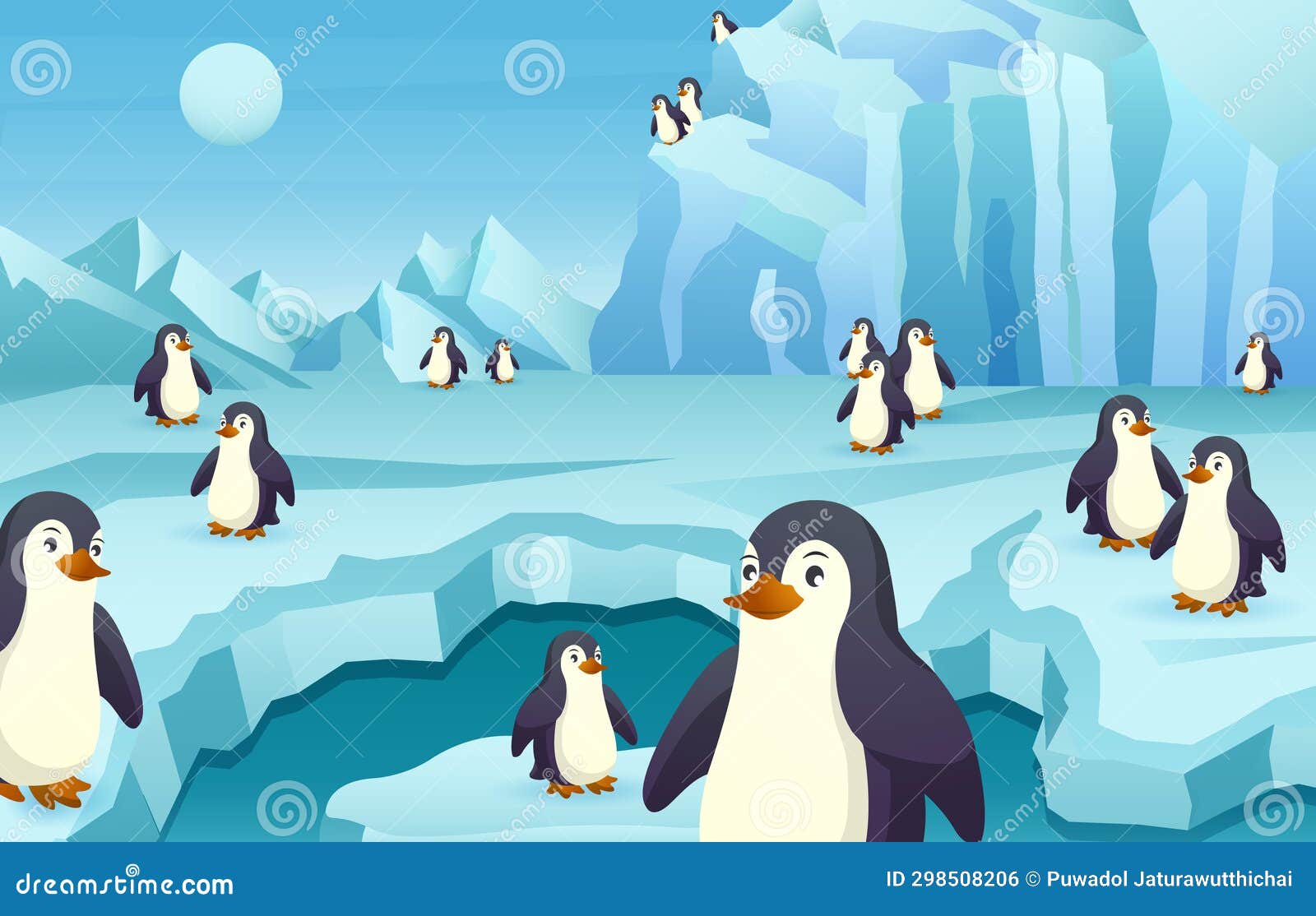 Group of Penguin in Antarctica Scene . Vector Stock Vector ...