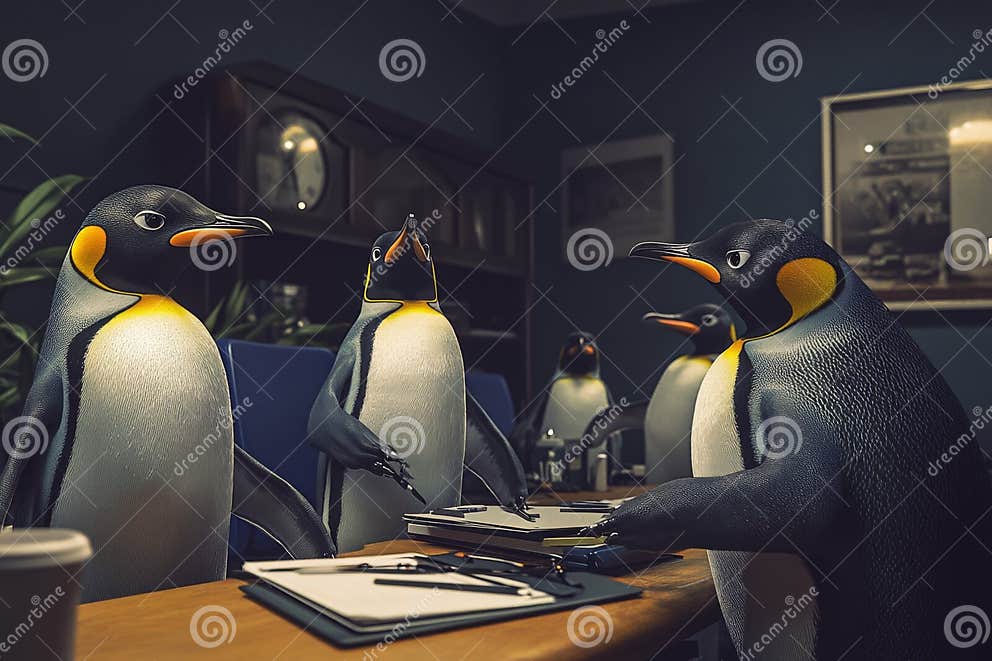 Penguins in Suits at Work stock illustration. Illustration of funny ...