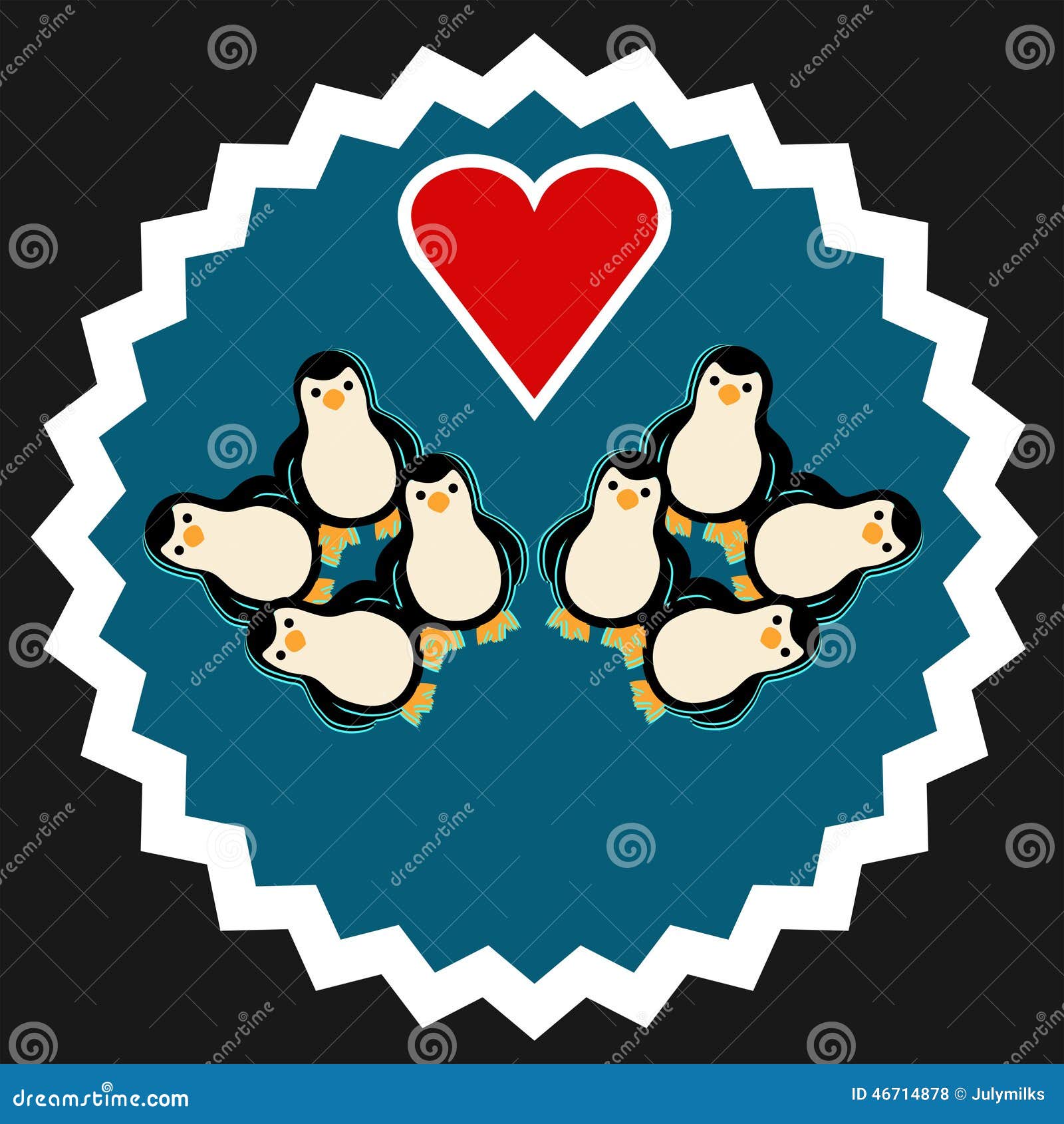 Group of Penguins with Heart Stock Vector - Illustration of bird, group ...