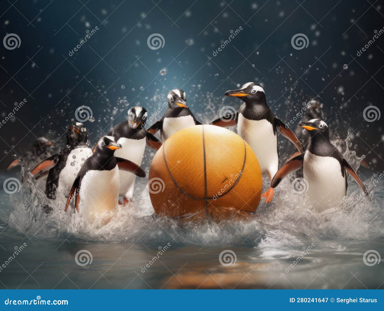 A Group of Penguins Playing Basketball in the Water. Generative AI ...