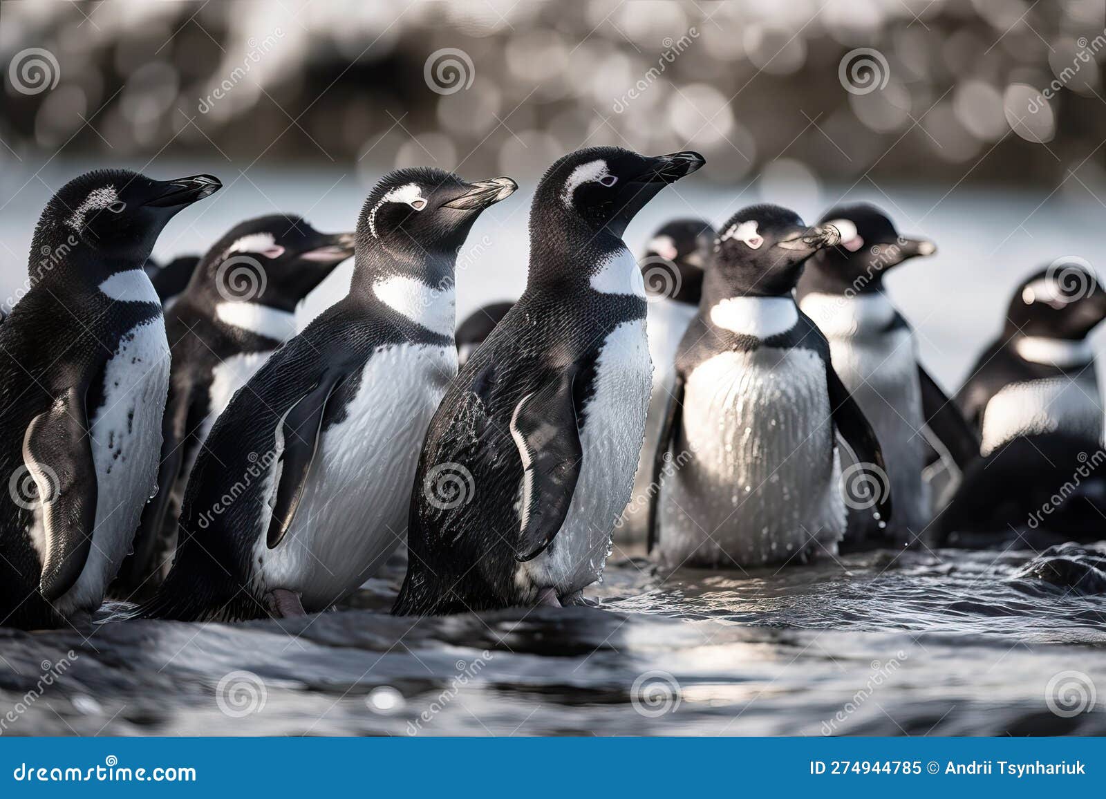 A Group of Penguins at the South Pole, Generative AI Stock Illustration ...
