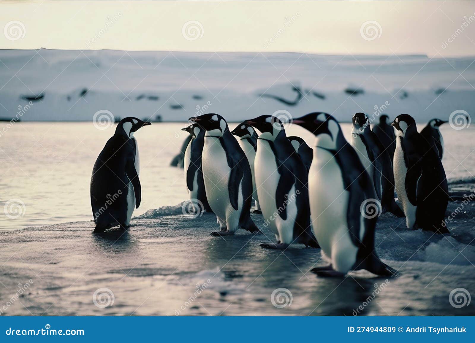 A Group of Penguins at the South Pole, Generative AI Stock Illustration ...