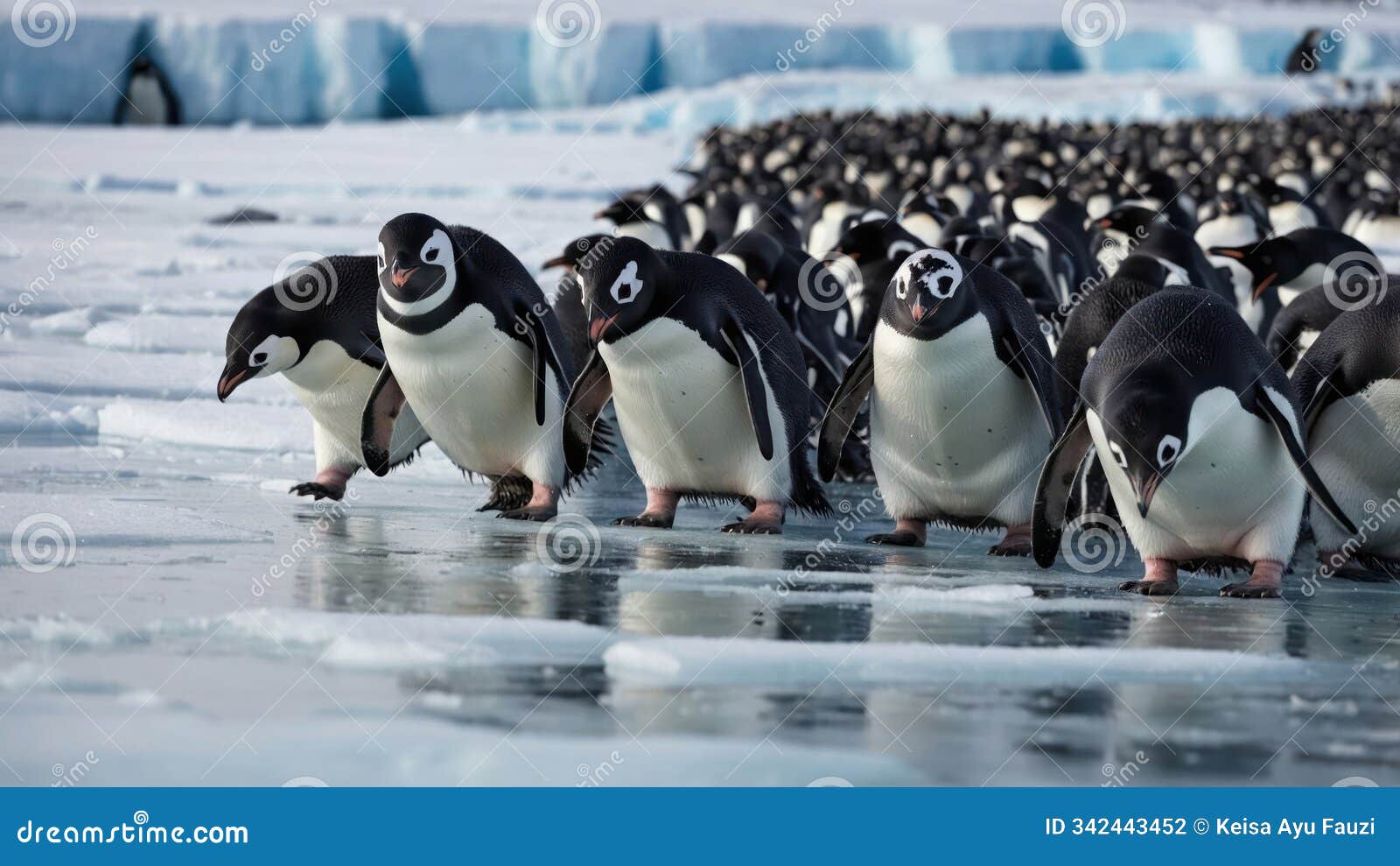 A Group of Penguins Walking on Ice, Showcasing Their Natural Habitat ...