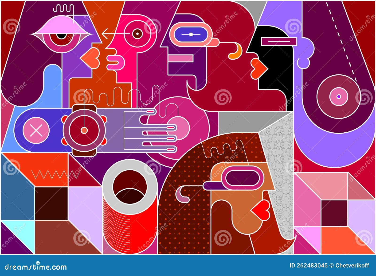 Group of People and Abstract Geometric Shapes Stock Vector ...