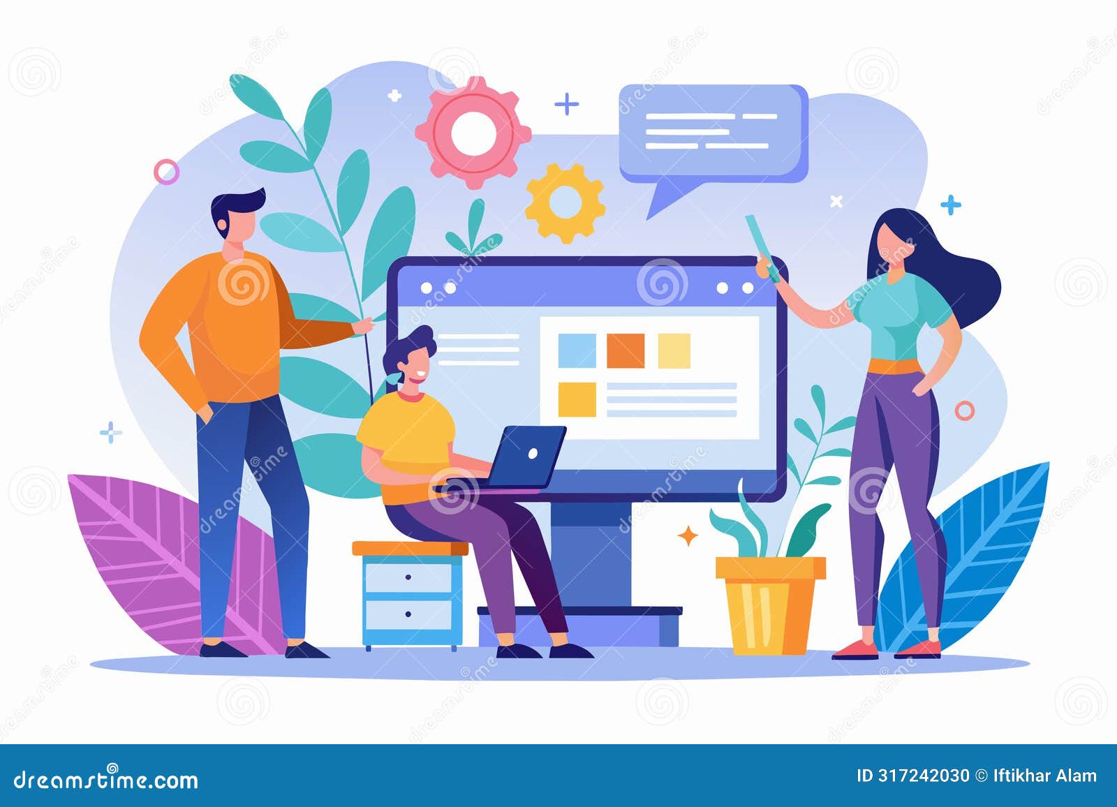 Group of People Analyzing Data on Computer Screen, Working Together ...