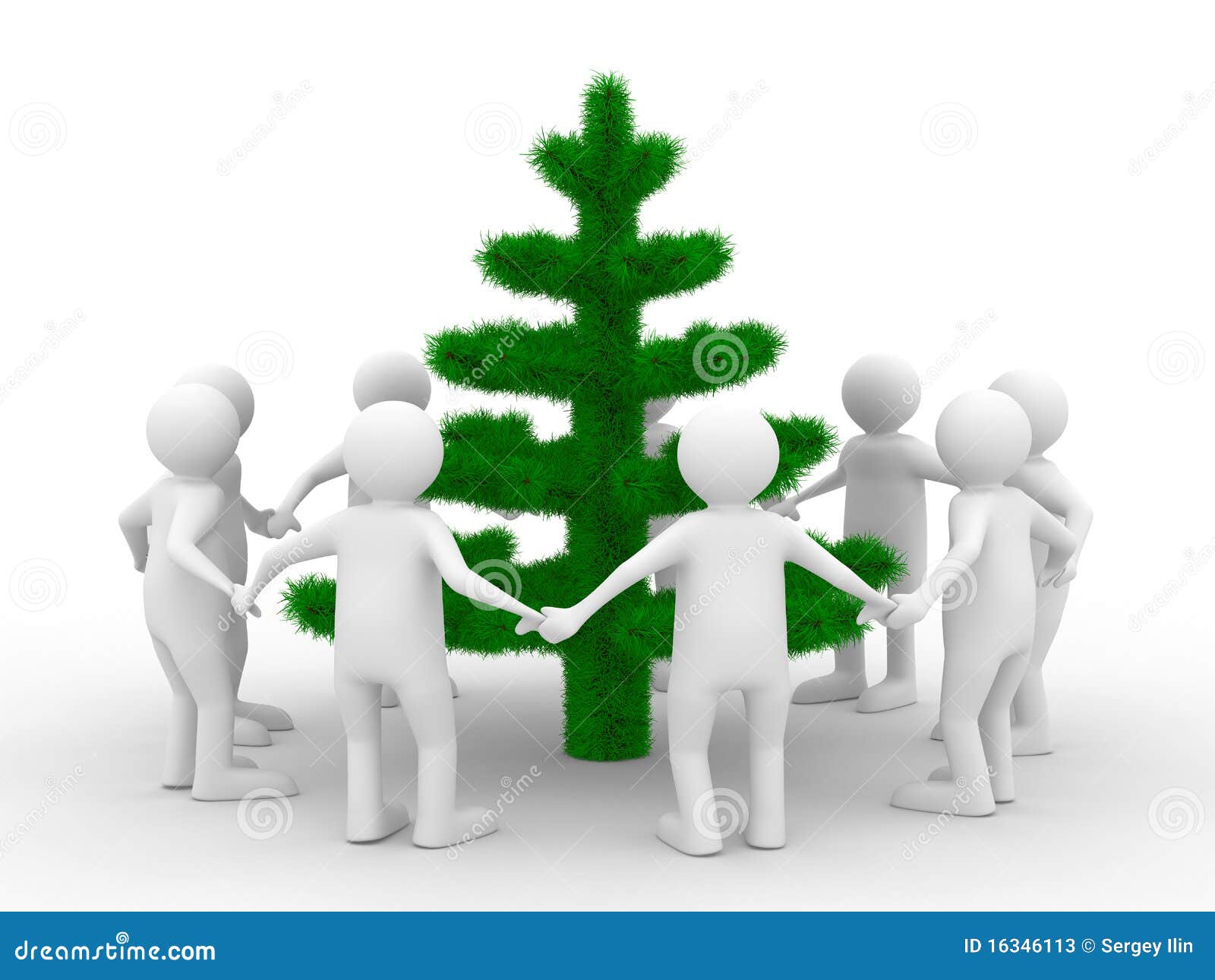 Group People Around Christmas Tree Stock Illustration - Illustration of ...