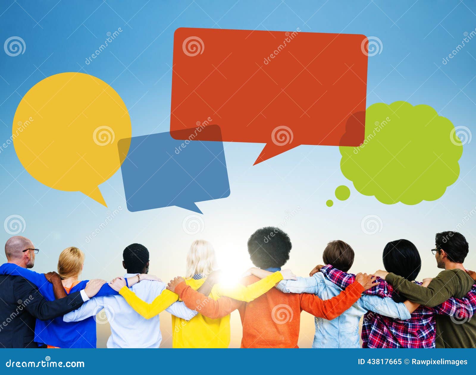Group of People Backwards with Speech Bubbles Stock Image - Image of ...