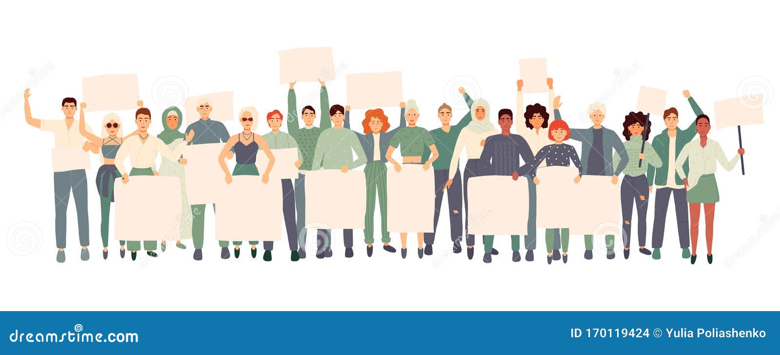 Group of People with Banners Protest. Stock Vector - Illustration of ...