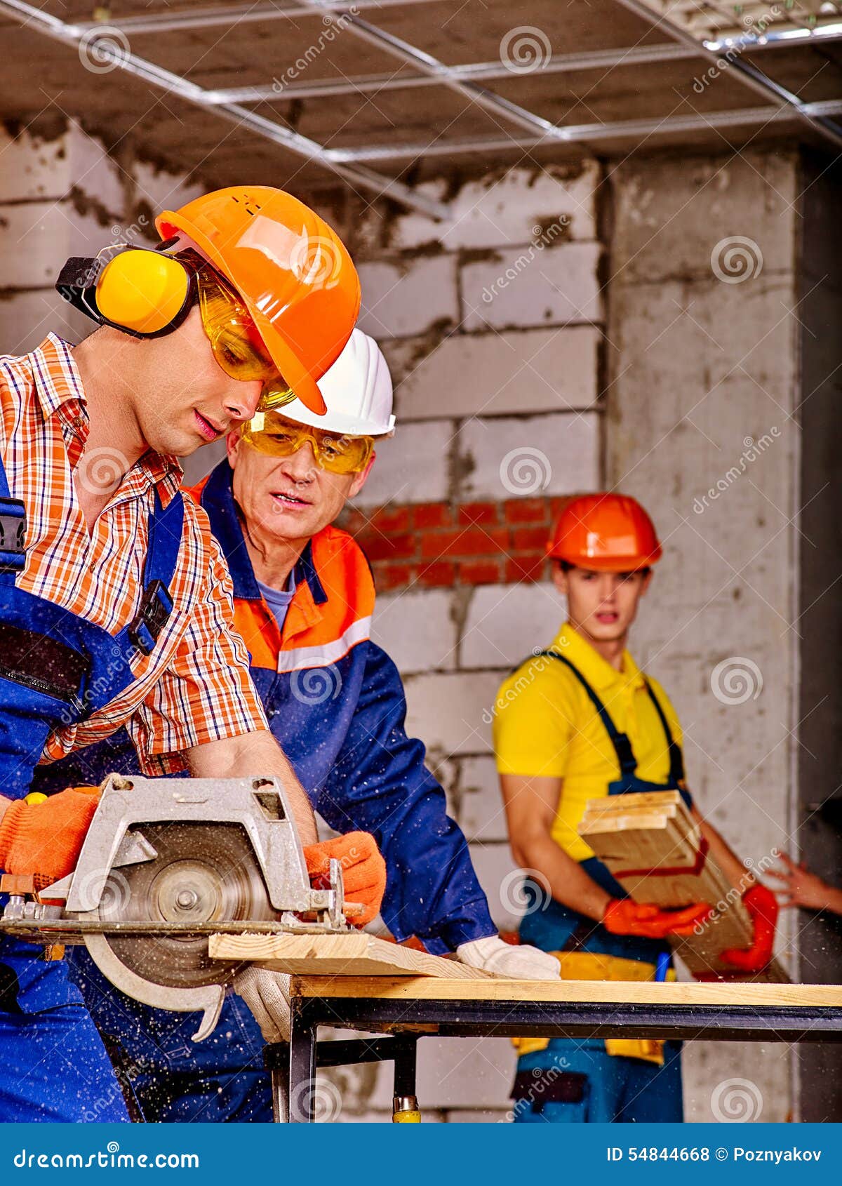 Group People Builder with Circular Saw Stock Photo - Image of elderly ...