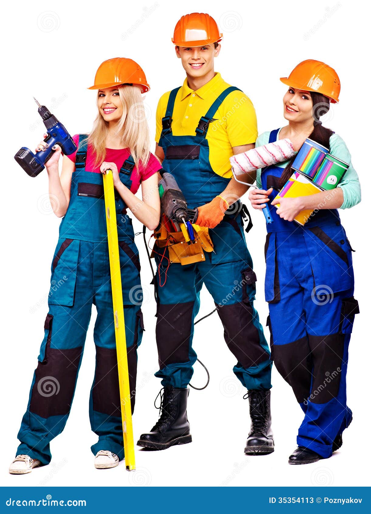 Group People Builder with Construction Tools. Stock Image - Image of ...