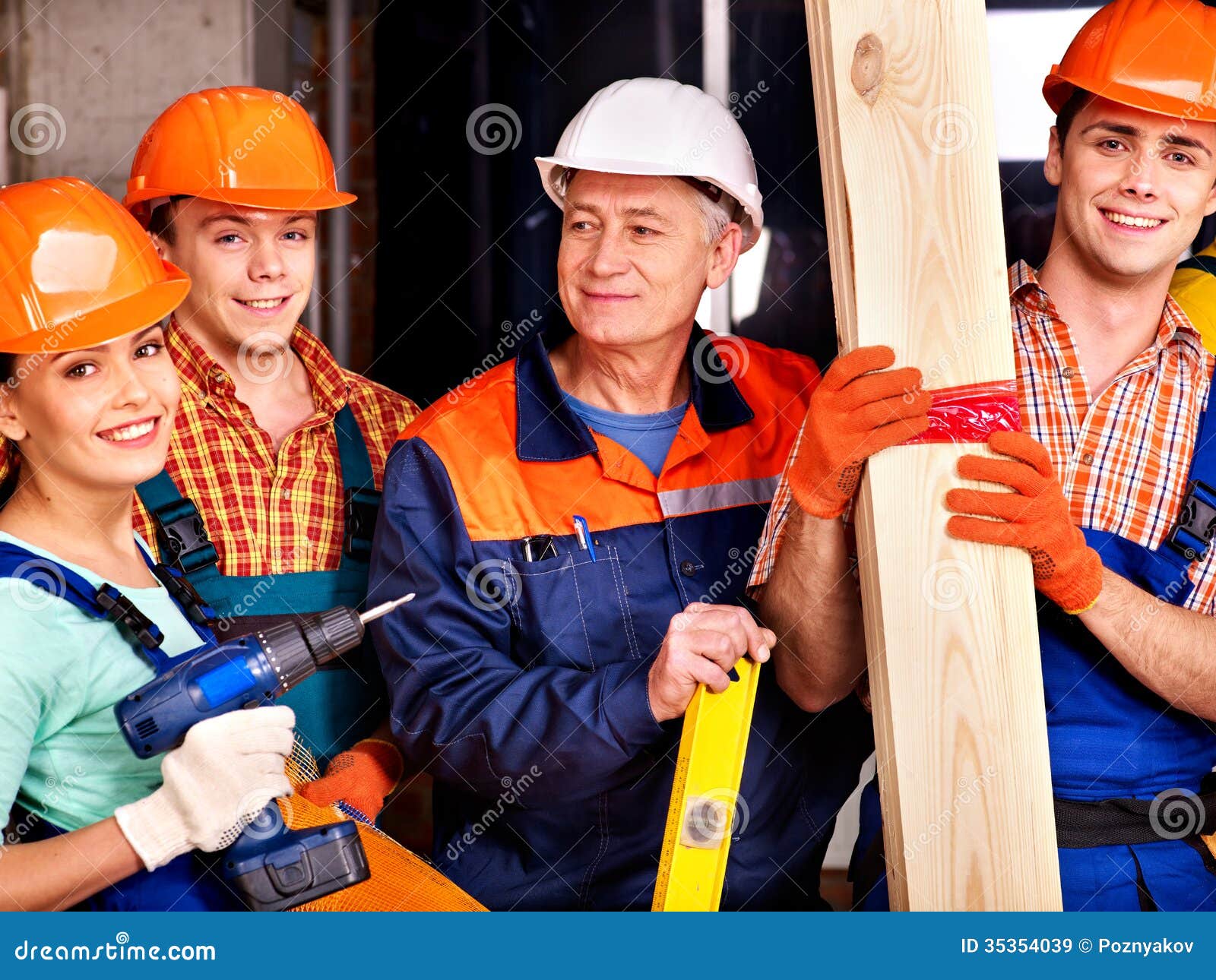 Group People in Builder Uniform. Stock Image - Image of flat, building ...