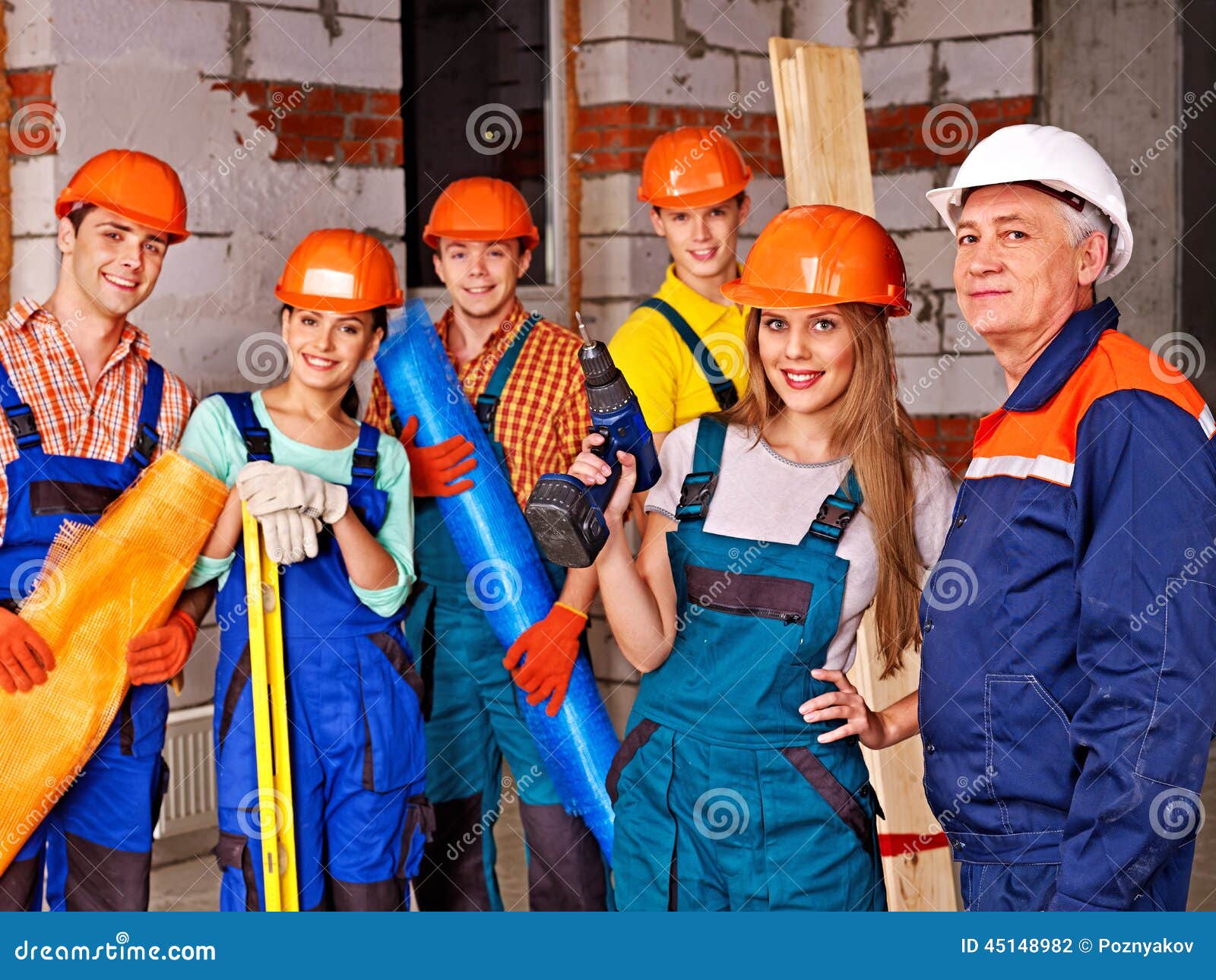 Group People in Builder Uniform. Stock Photo - Image of interior ...