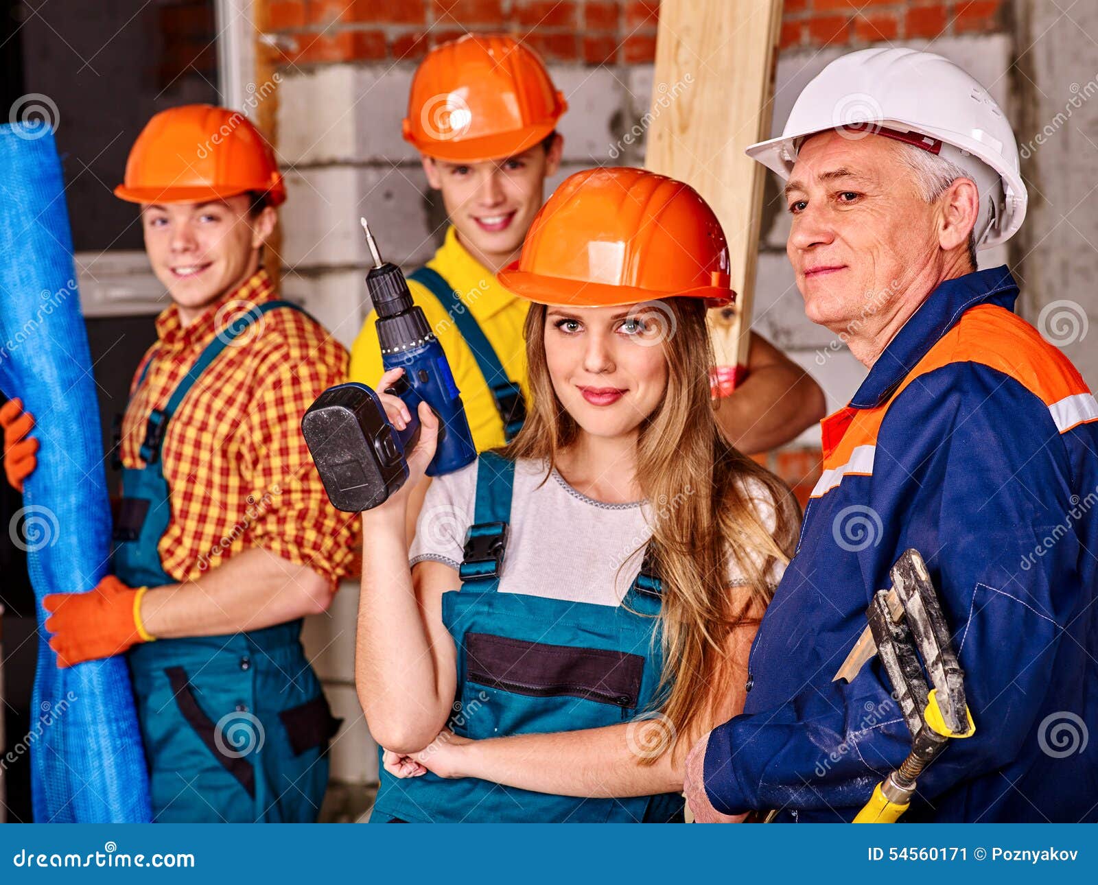 Group People in Builder Uniform Stock Image - Image of interior ...