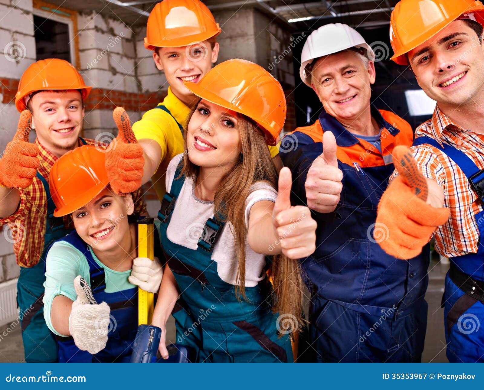Group People in Builder Uniform. Stock Image - Image of helmet, flat ...