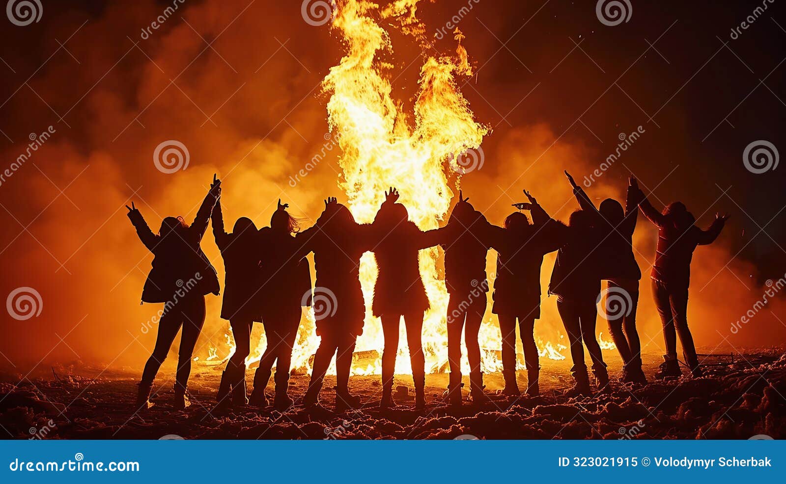 A Group of People Burn Fires in Nature Stock Image - Image of fireplace ...