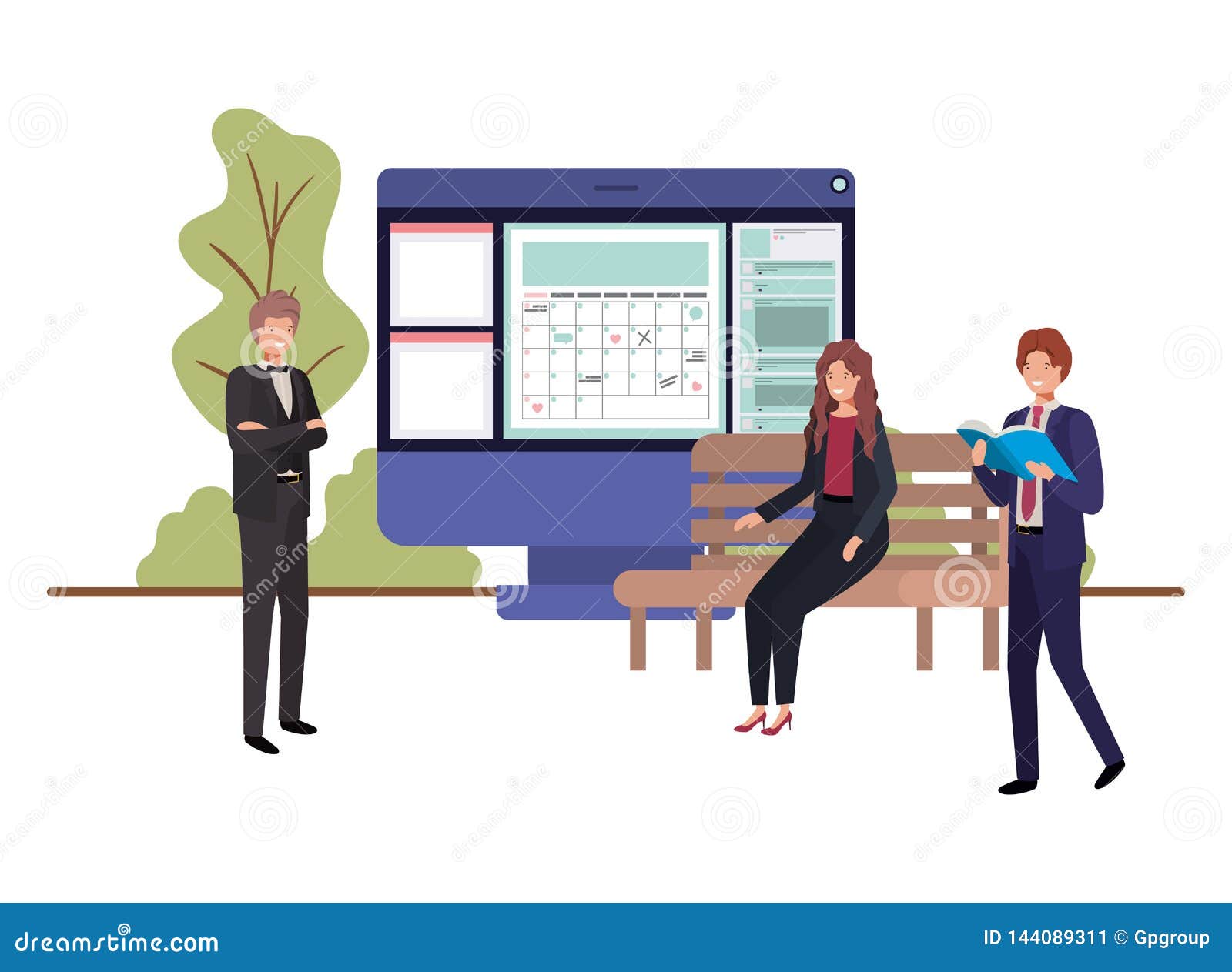 Group of People Business with Computer Desktop Stock Vector ...