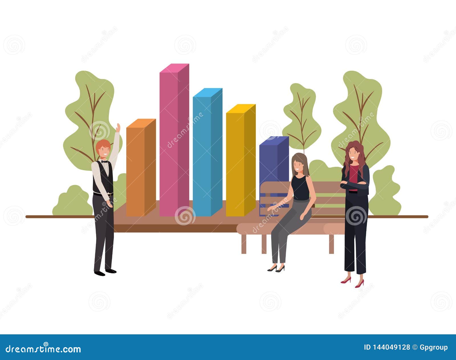 Group of People Business with Statistics Bars Stock Vector ...