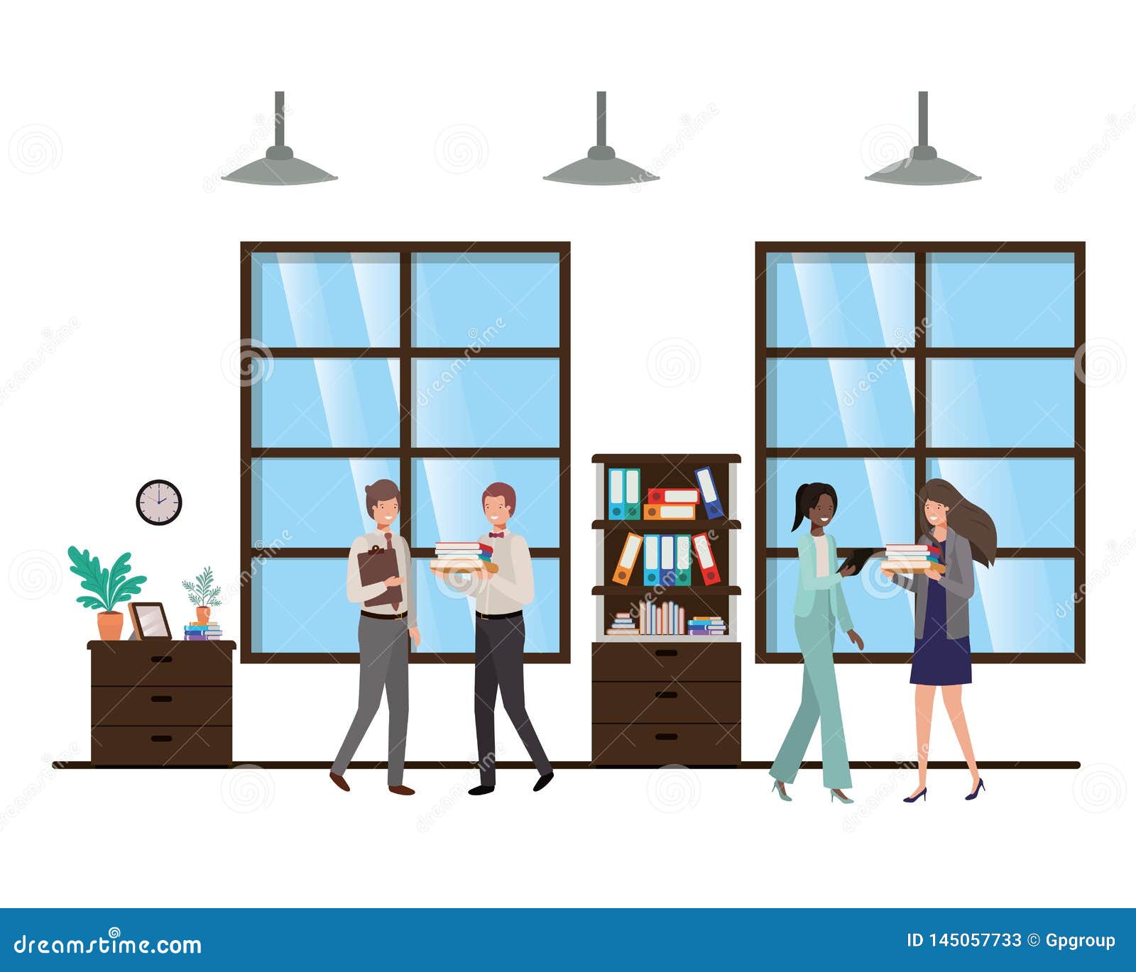 Group of People Business in the Work Office Stock Vector - Illustration ...