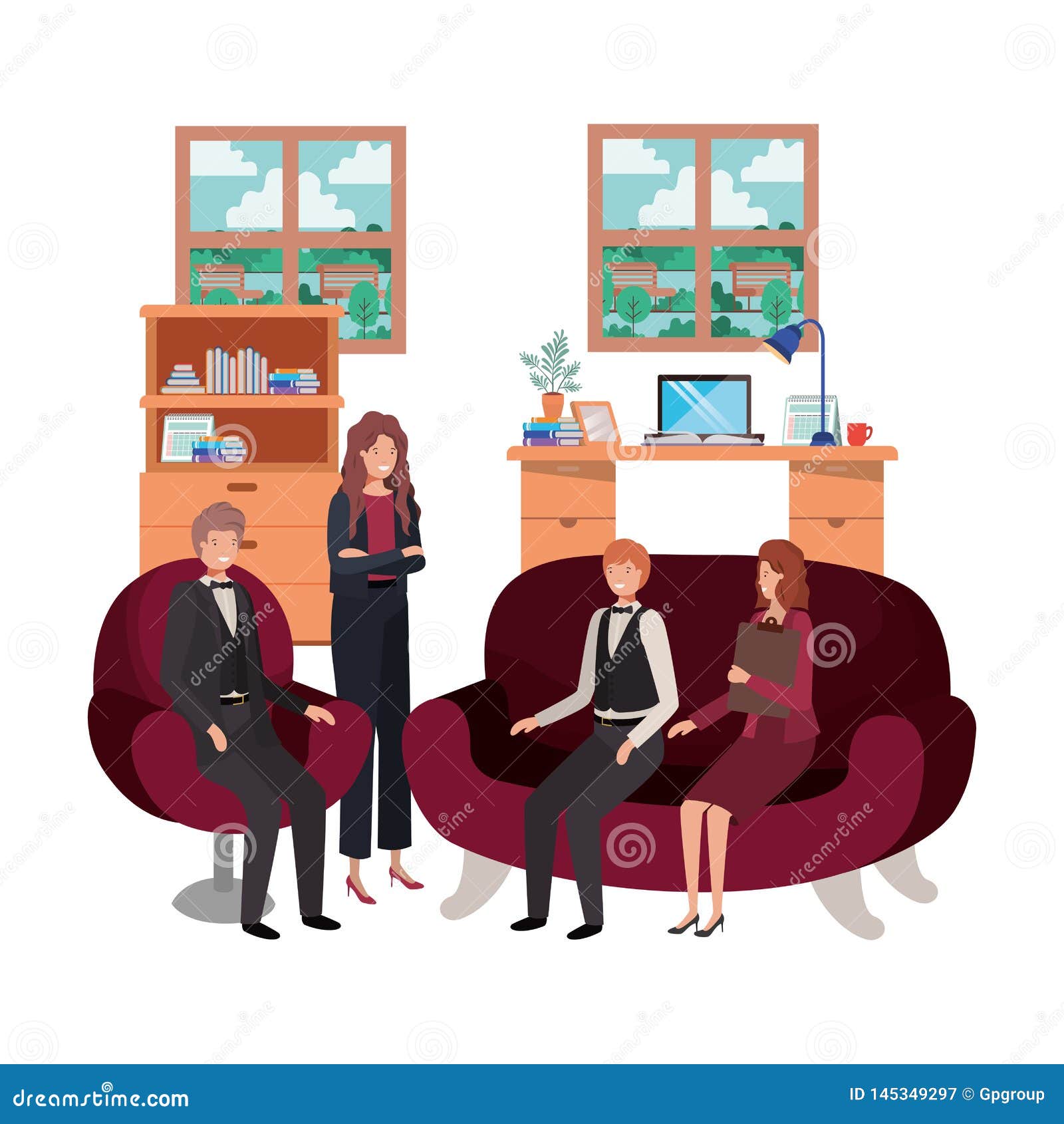 Group of People Business in the Work Office Stock Vector - Illustration ...